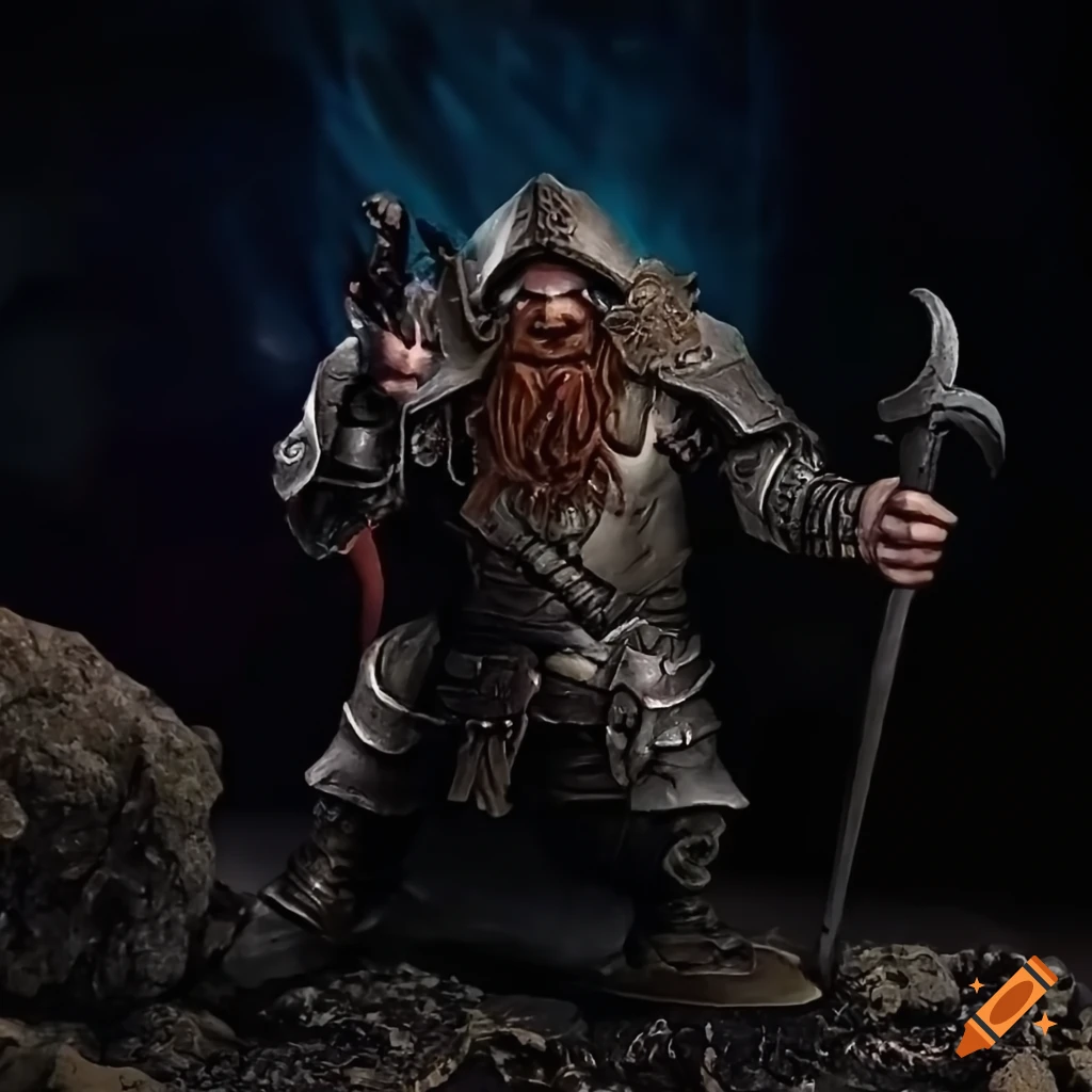 Dwarf predator in heavy armor with chocolate and black paint on Craiyon