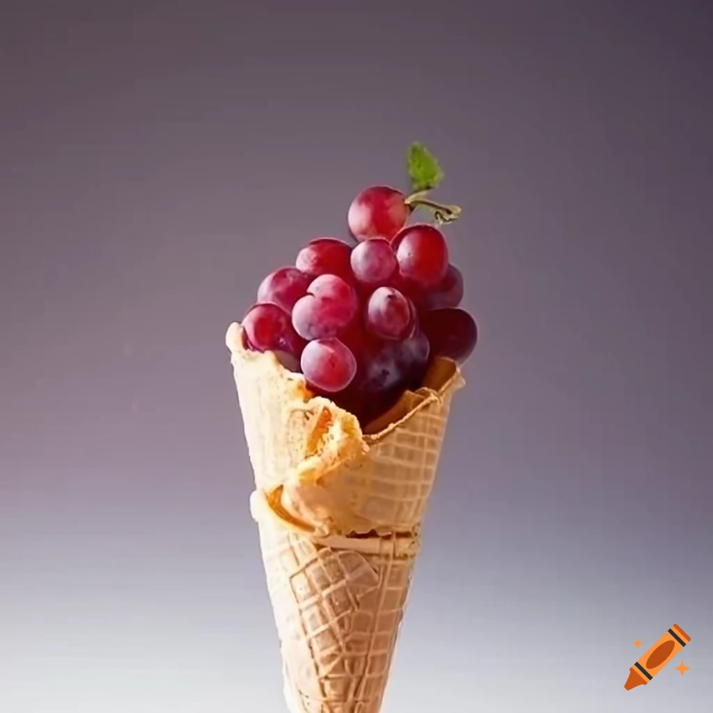 Grapes in ice cream cone on Craiyon