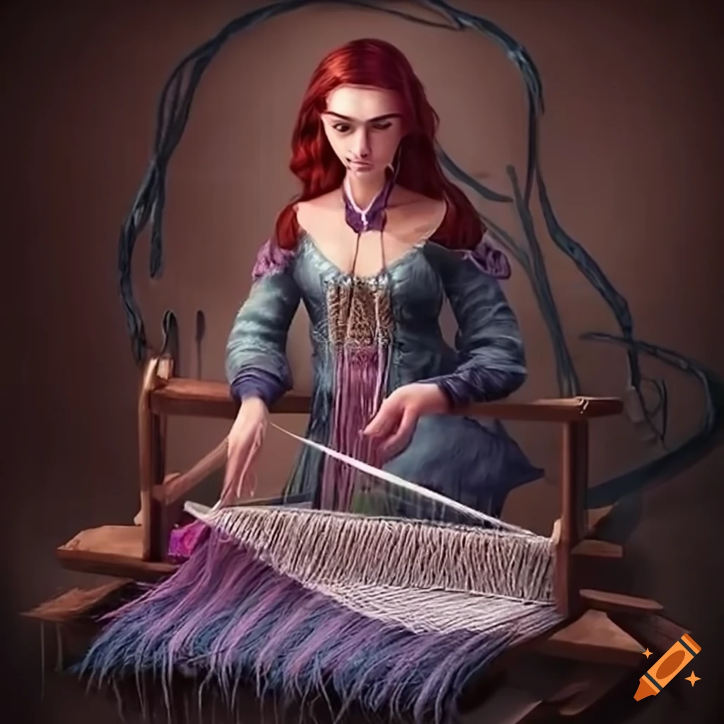 Fantasy tailor weaving on a loom on Craiyon
