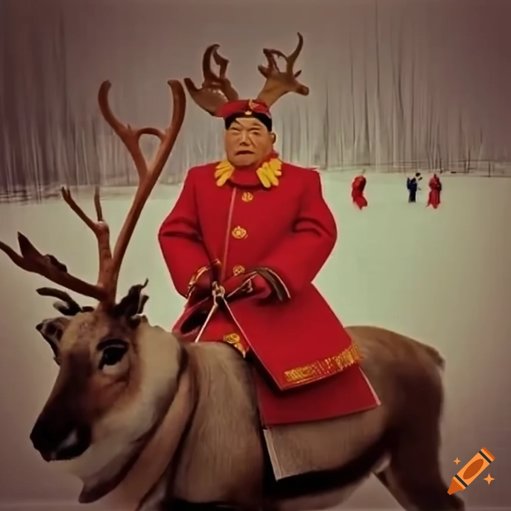 Satirical image of mao zedong riding a reindeer