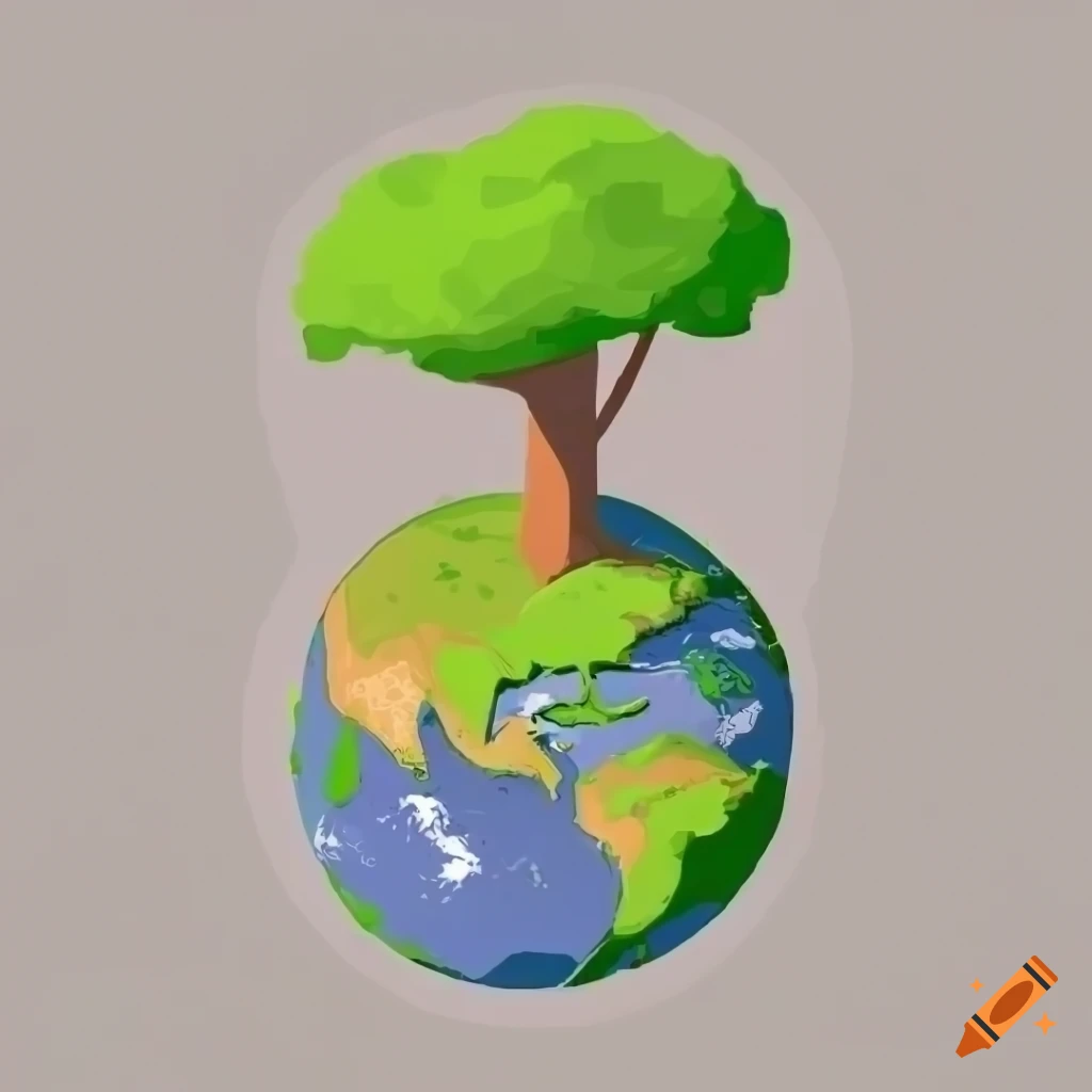 Isometric artwork of planet earth with a tree on top on Craiyon