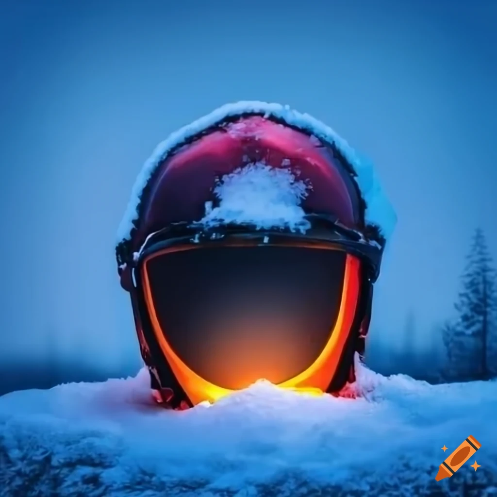 Winter sports helmet covered in snow