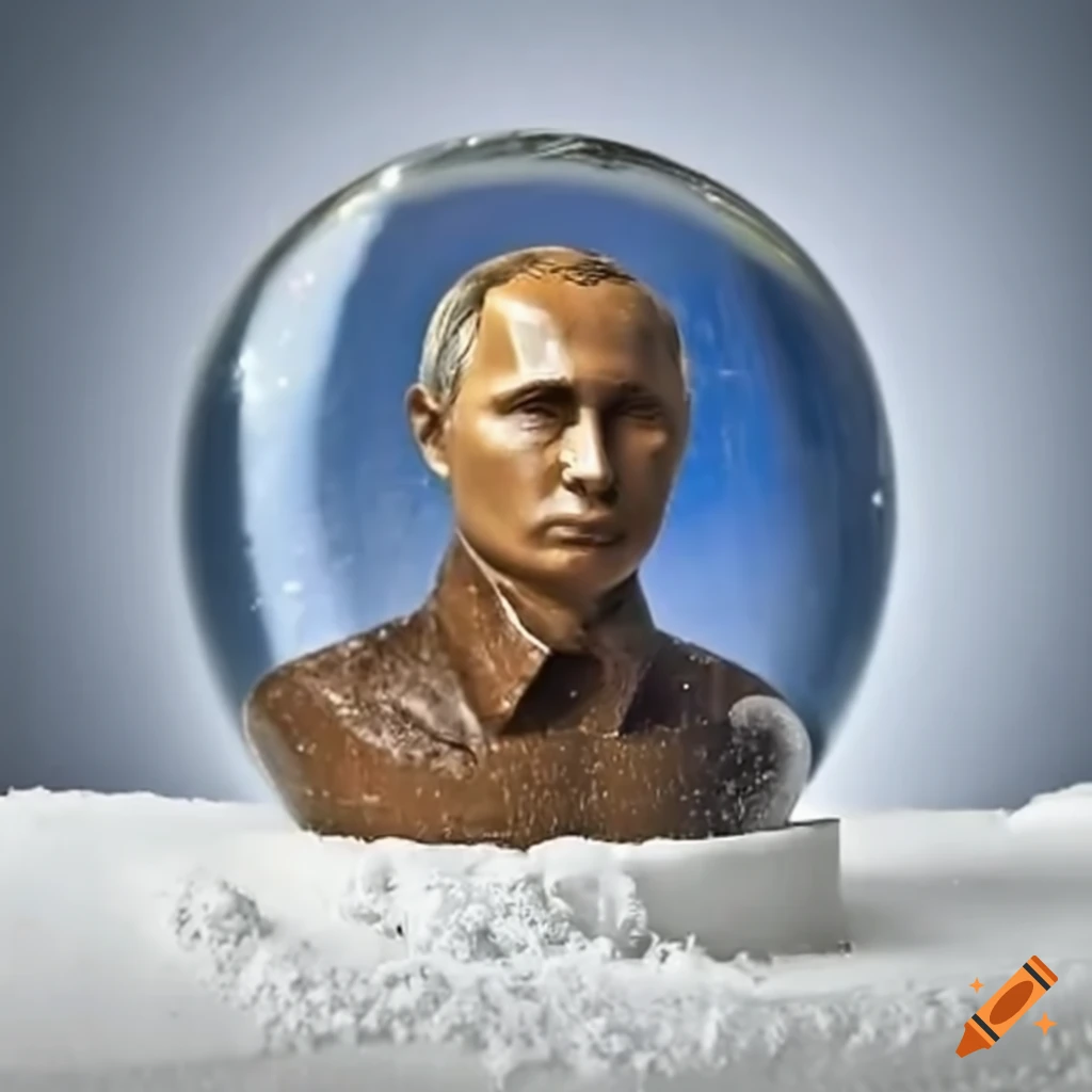 Satirical snow globe with Vladimir Putin bust on Craiyon