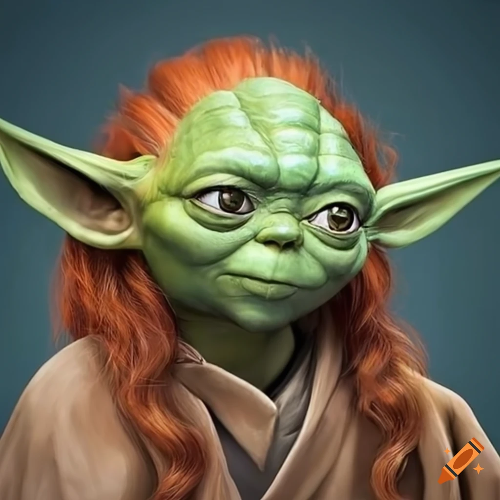 Artistic depiction of a female Yoda with auburn hair on Craiyon