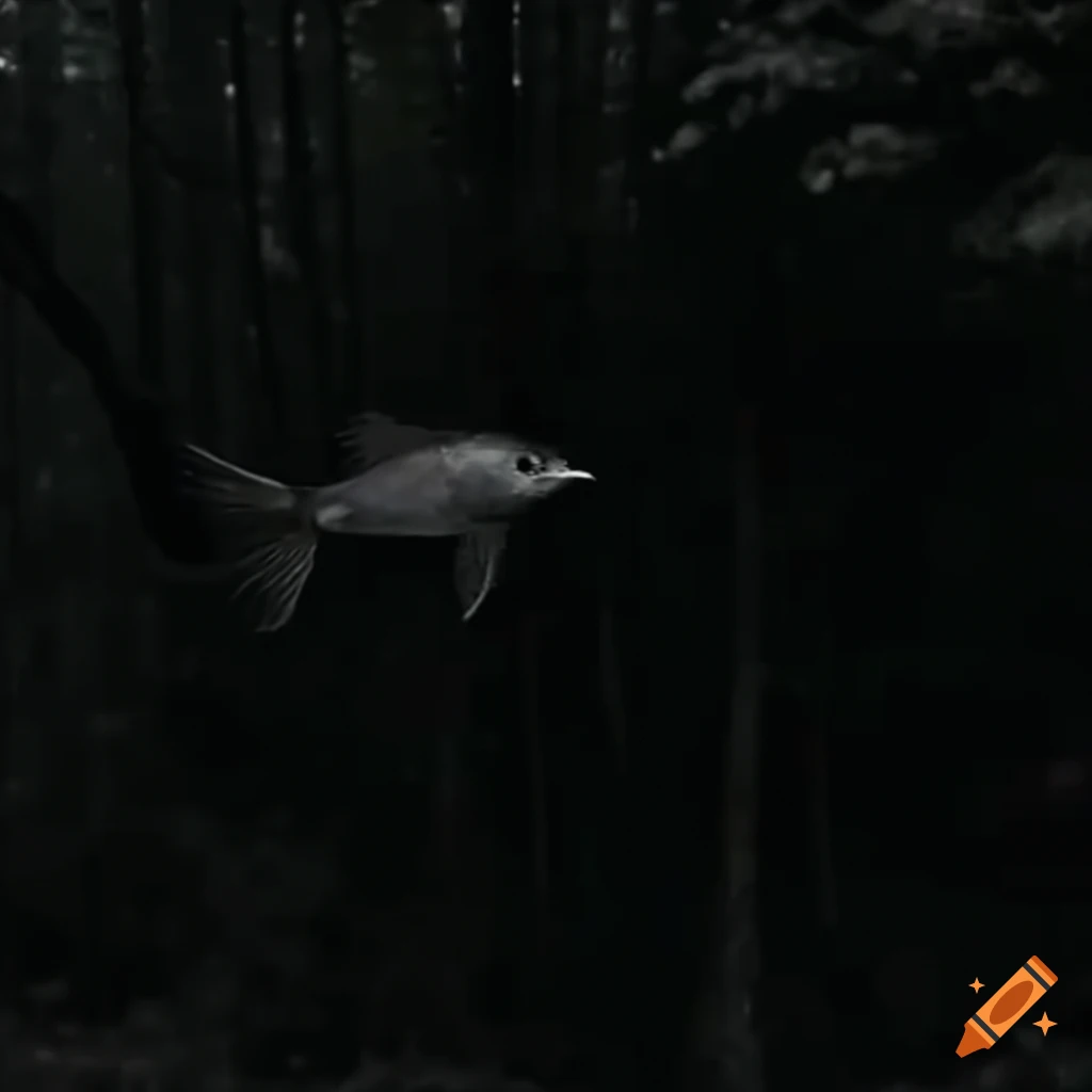 Black and white trailcam image of a flying fish on Craiyon