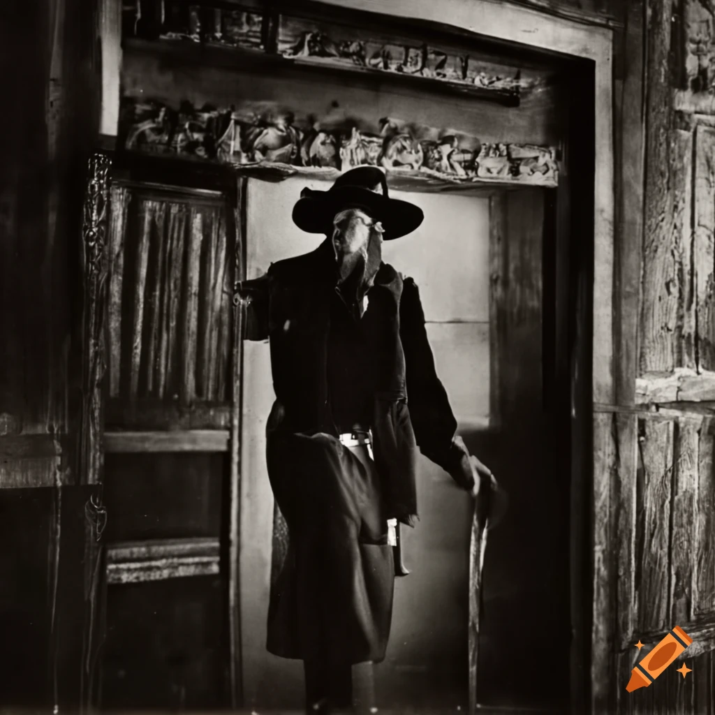 Vintage photo of a cowboy entering a saloon on Craiyon