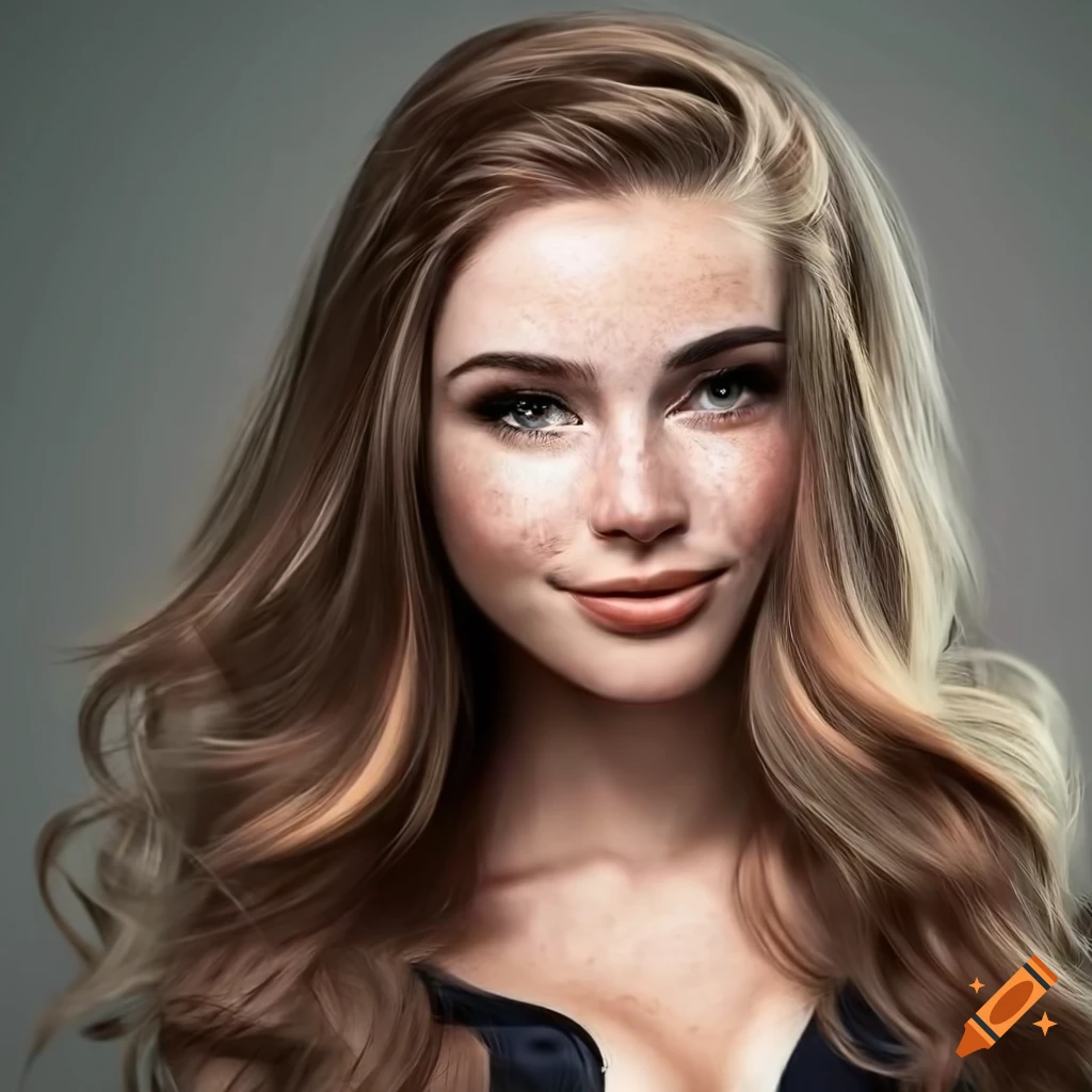 Portrait of a young woman with freckles and blonde hair on Craiyon