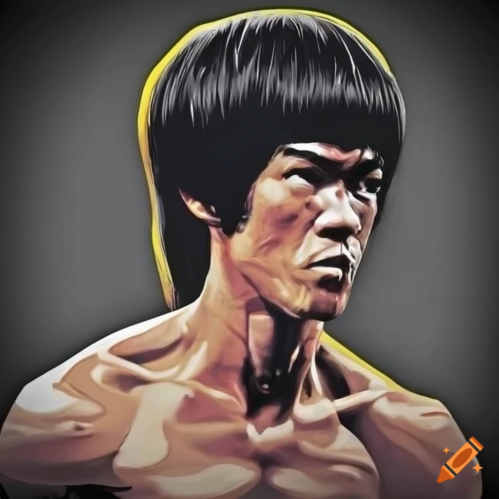 Monochrome pop art portrait of bruce lee