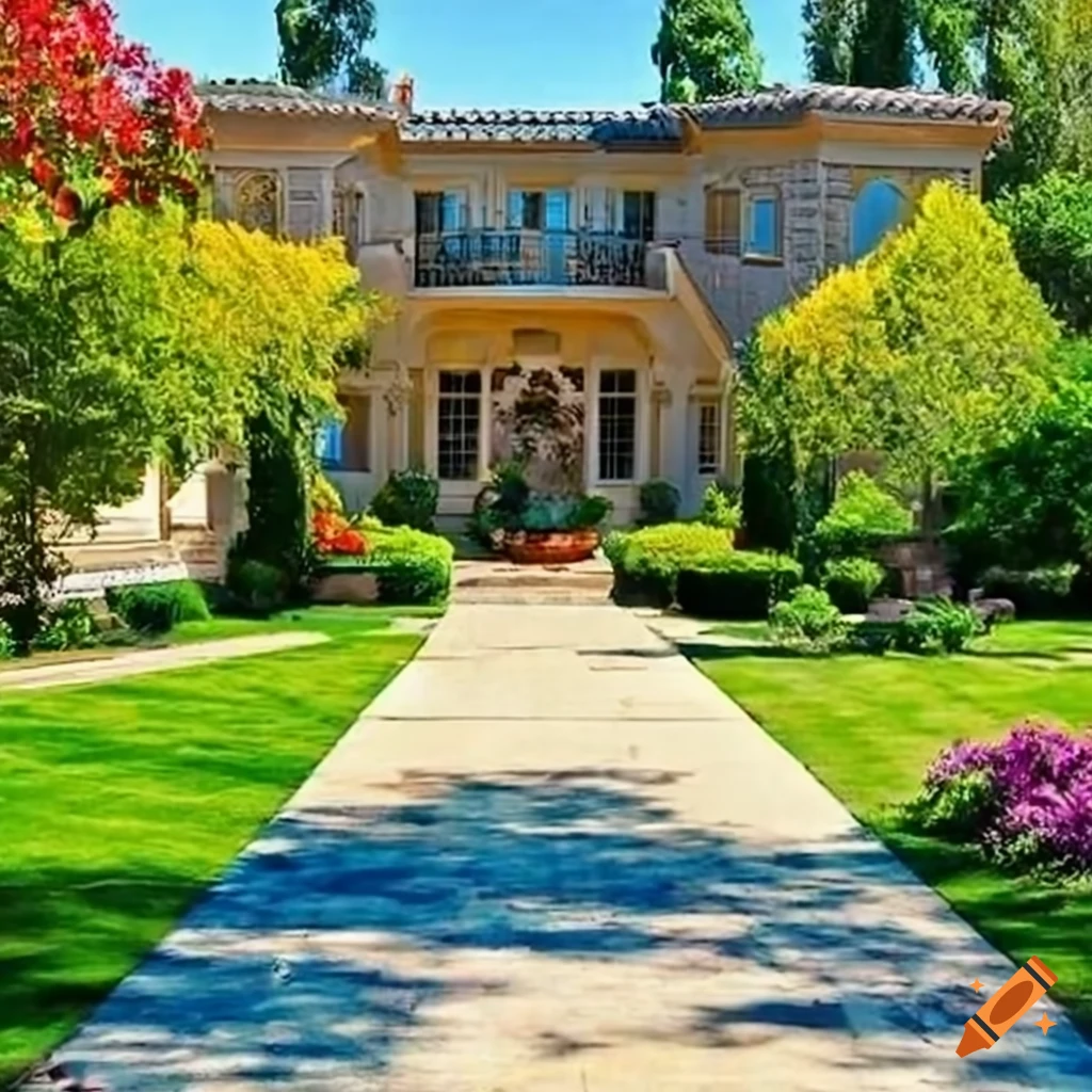Front yard of a beautiful mansion in california on Craiyon