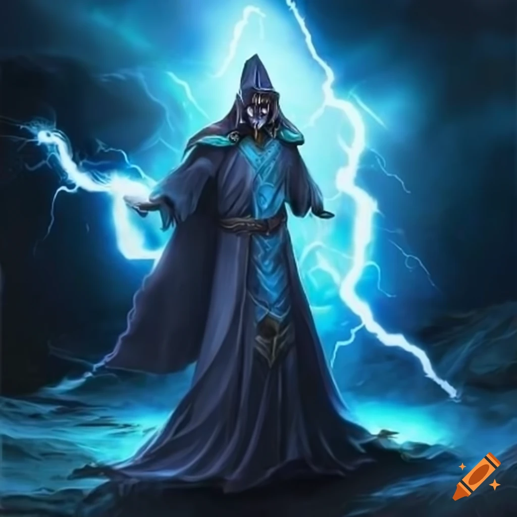 Image of a lightning storm wizard sorcerer on Craiyon