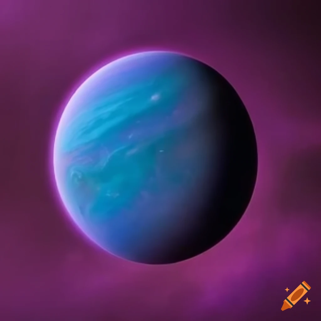 Icy planet with purple and blue atmosphere