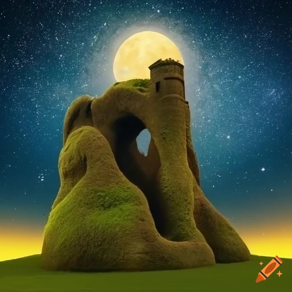 Moss-covered sandstone castle under the milky way on Craiyon