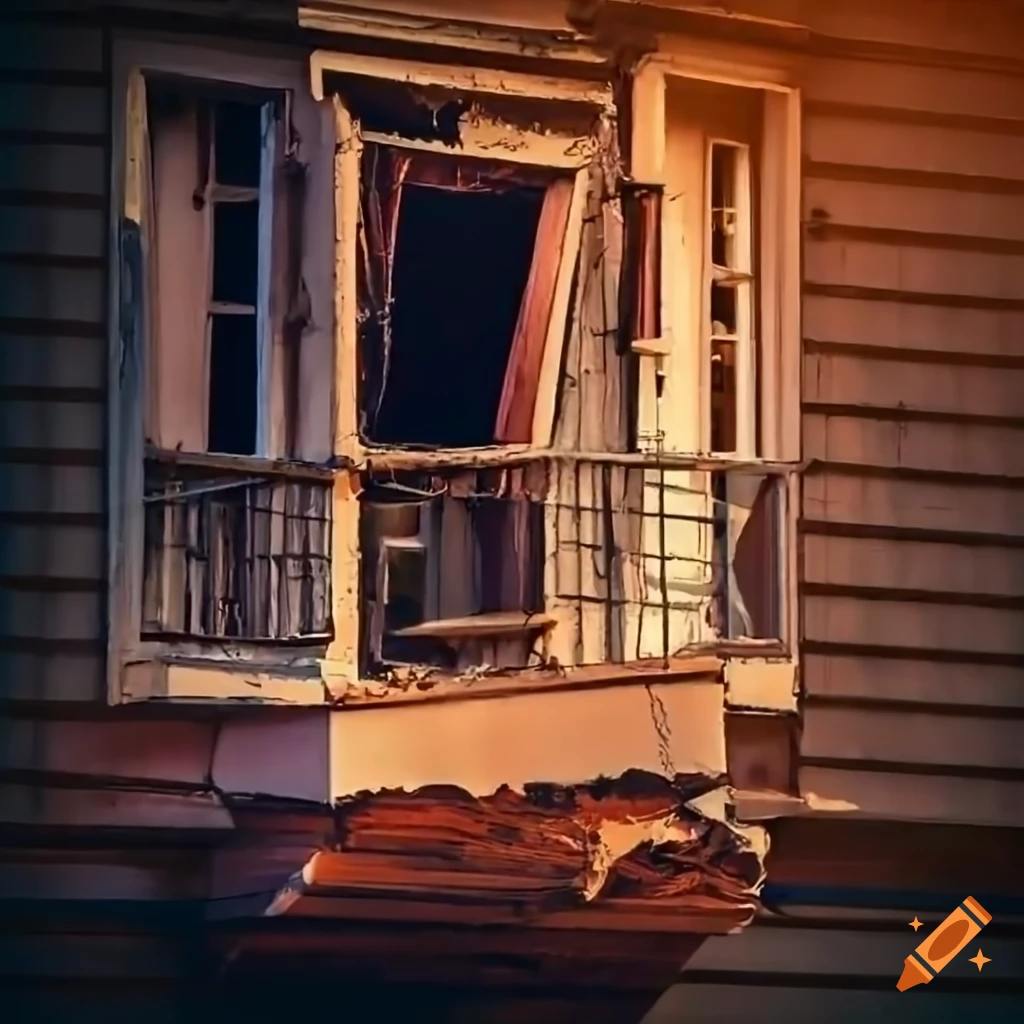 Suburban house with a destroyed balcony in autumn on Craiyon