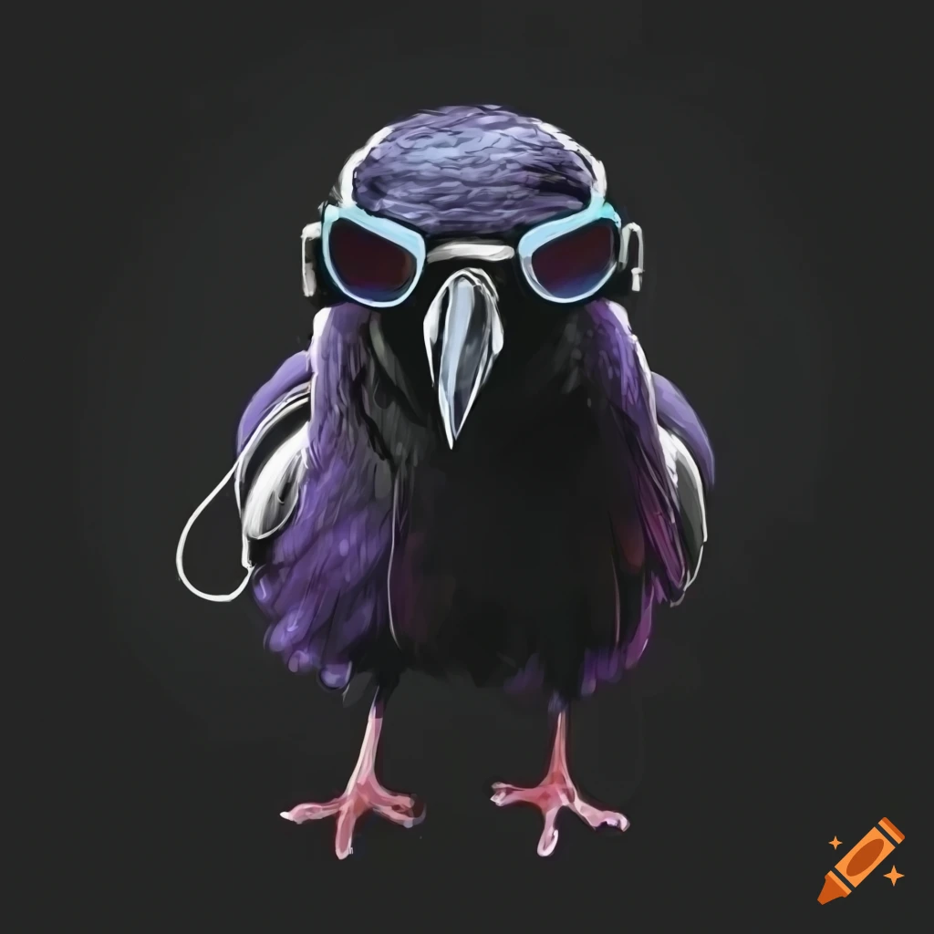 Image of a cool crow wearing headphones and sunglasses on Craiyon