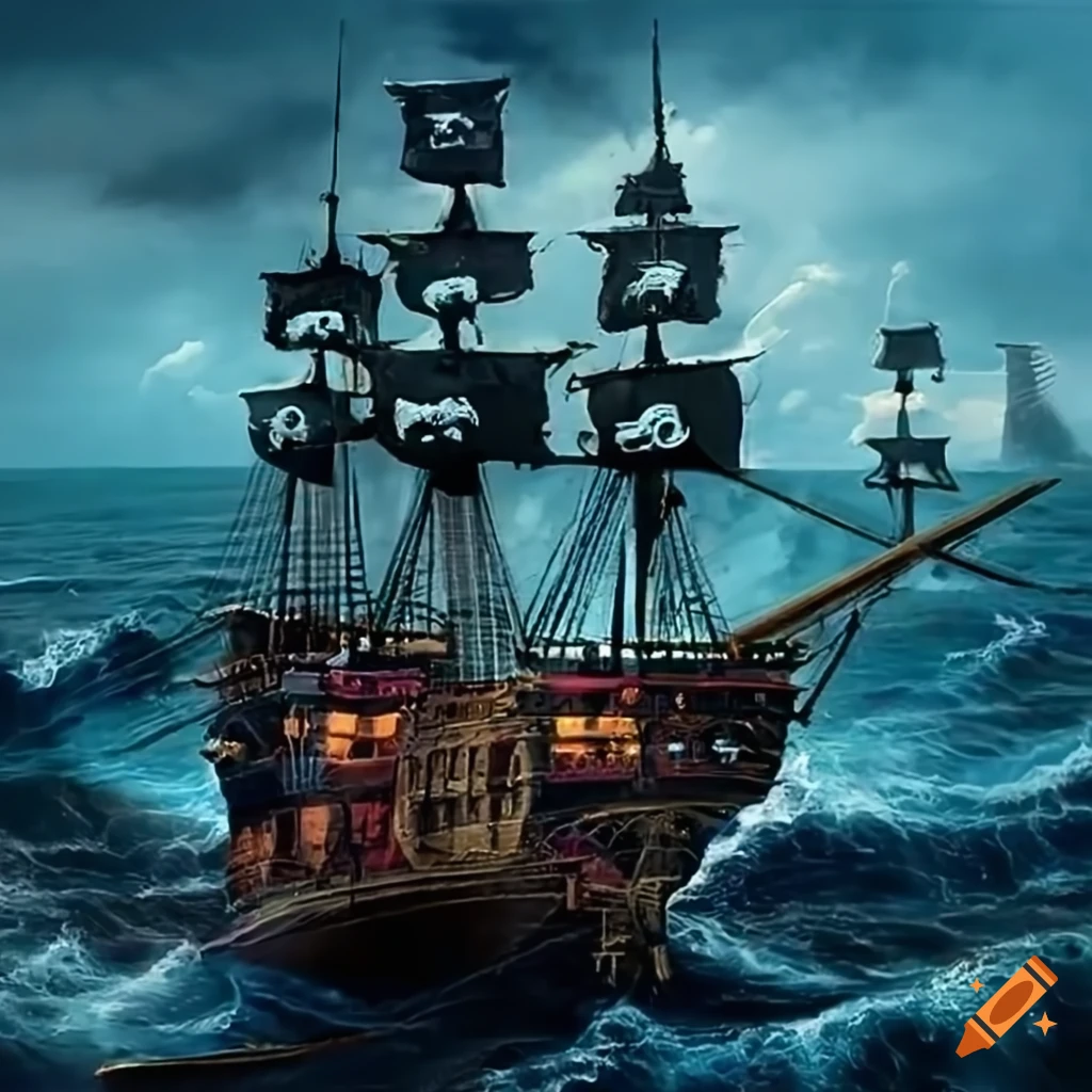 Illustration of a pirate ship on Craiyon