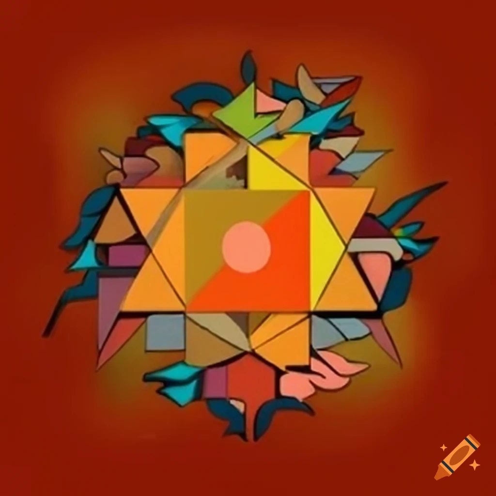 Intricate tangram sun logo with ancient symbols on Craiyon