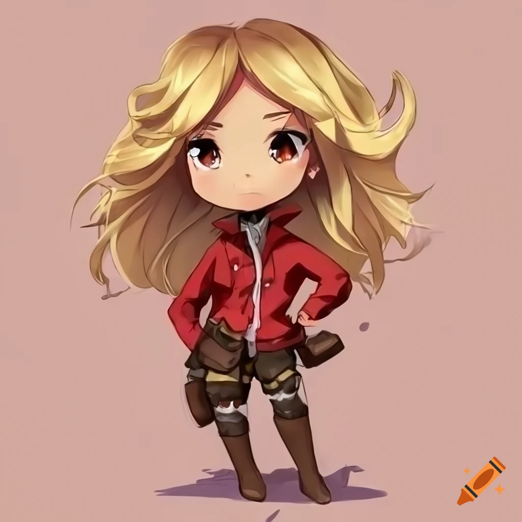 Anime chibi girl adventurer with blond hair and dark skin on Craiyon
