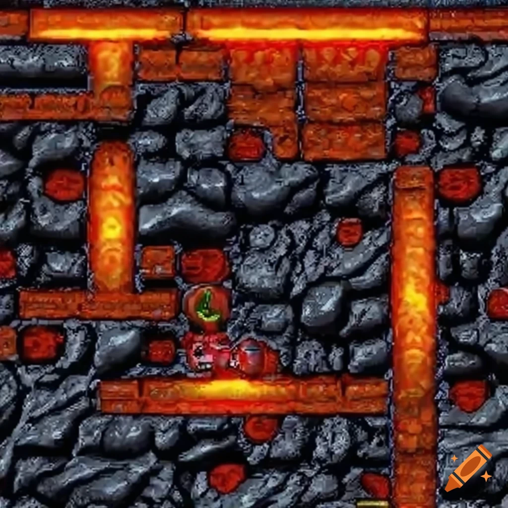 2d platform game with lava tiles on Craiyon