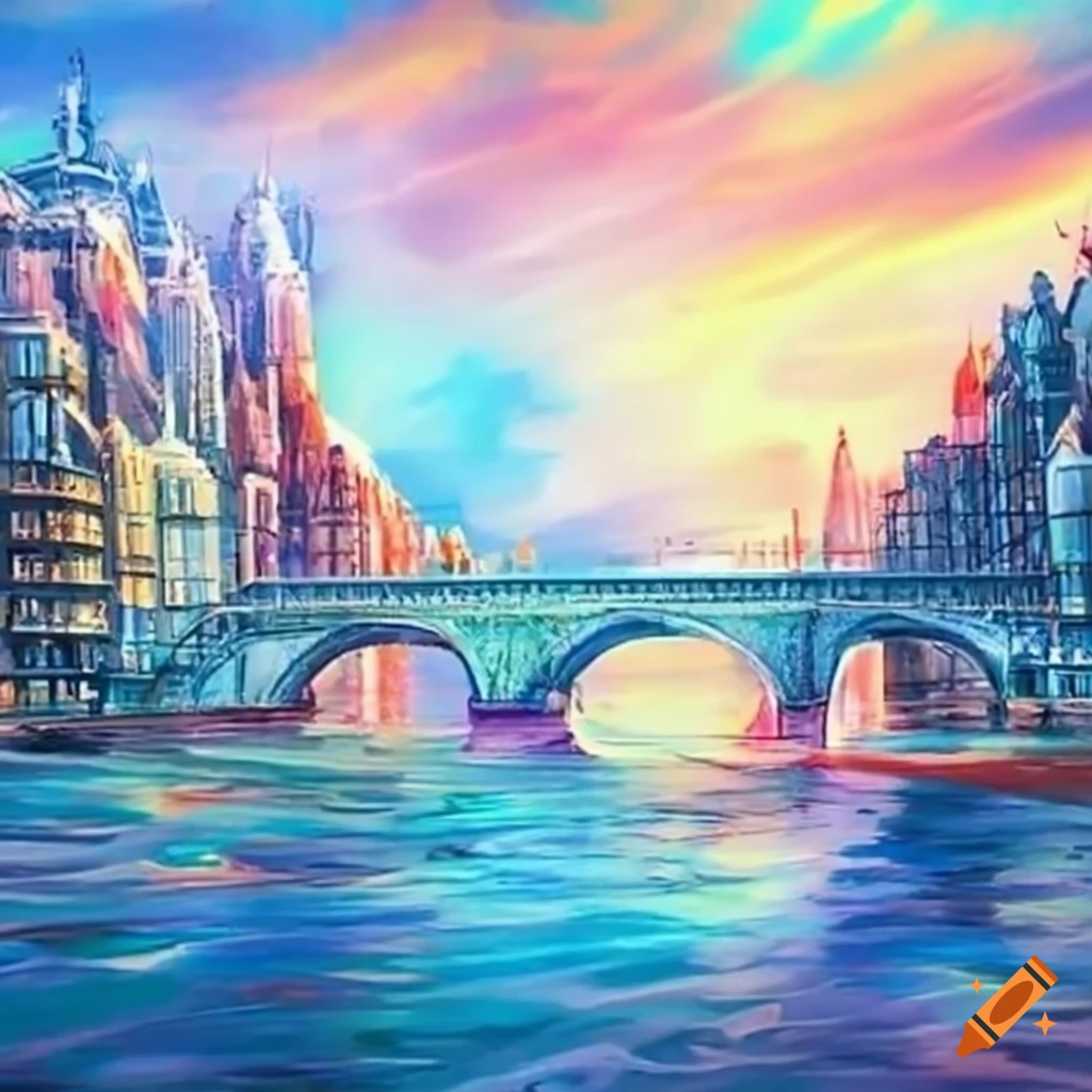 Abstract artwork of bridges connecting different worlds on Craiyon