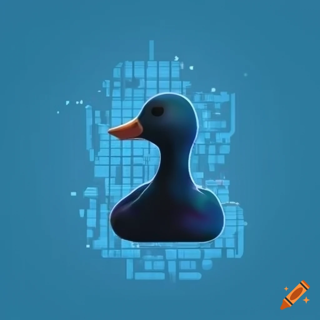 Blue background with a duck hacking logo
