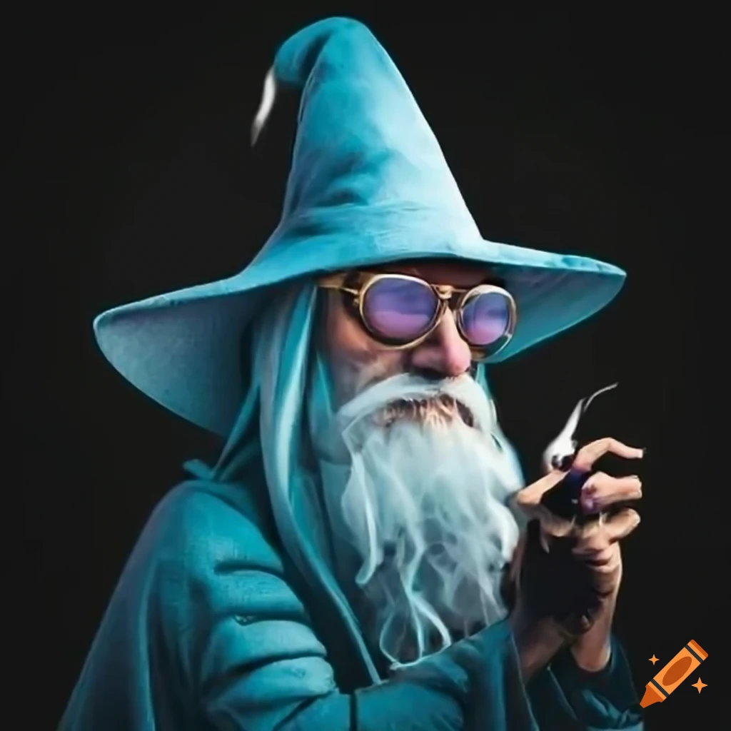 Humorous illustration of a wizard wearing sunglasses and smoking a ...