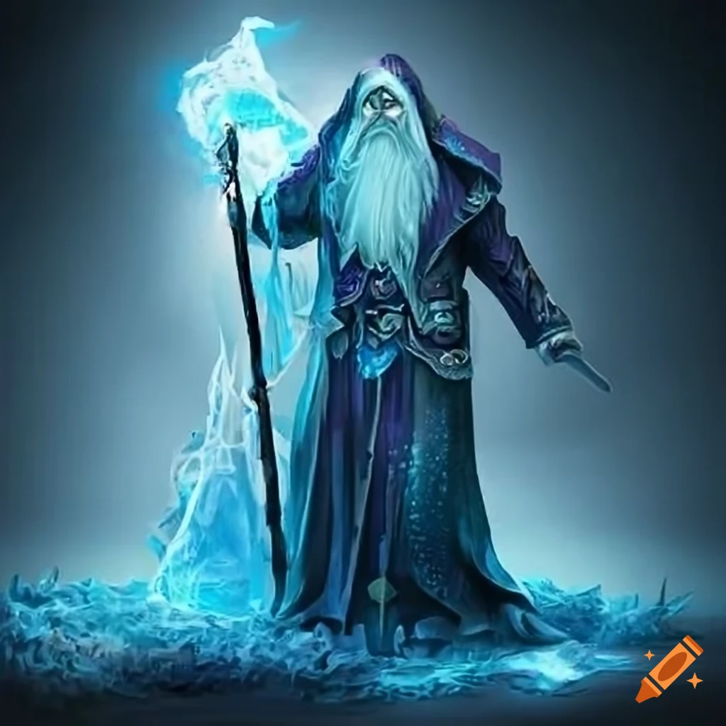 Ice wizard in a fantasy setting on Craiyon