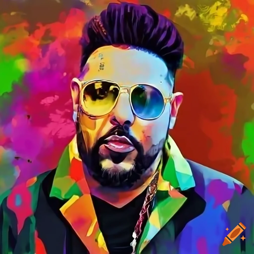 Colorful digital artwork of indian rapper badshah