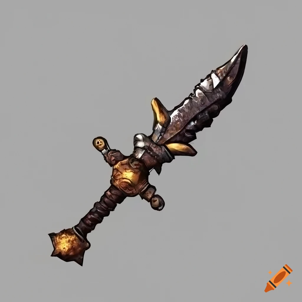 Cartoon art of a rusty ancient dagger