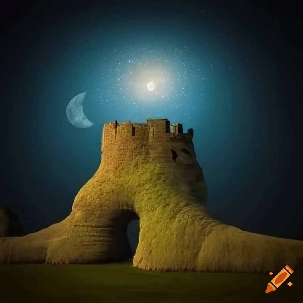 Moss-covered sandstone castle under the milky way on Craiyon