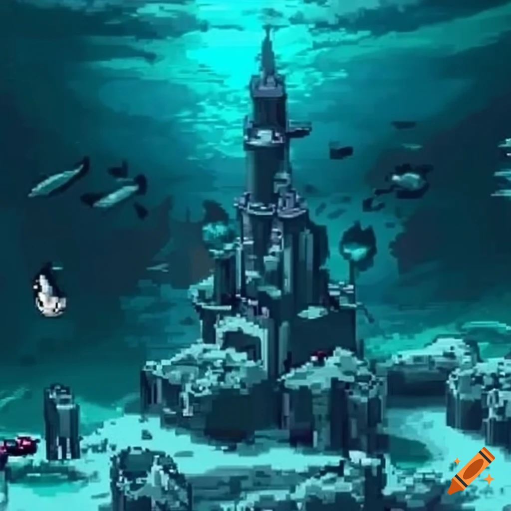 16-bit underwater castle in a video game on Craiyon