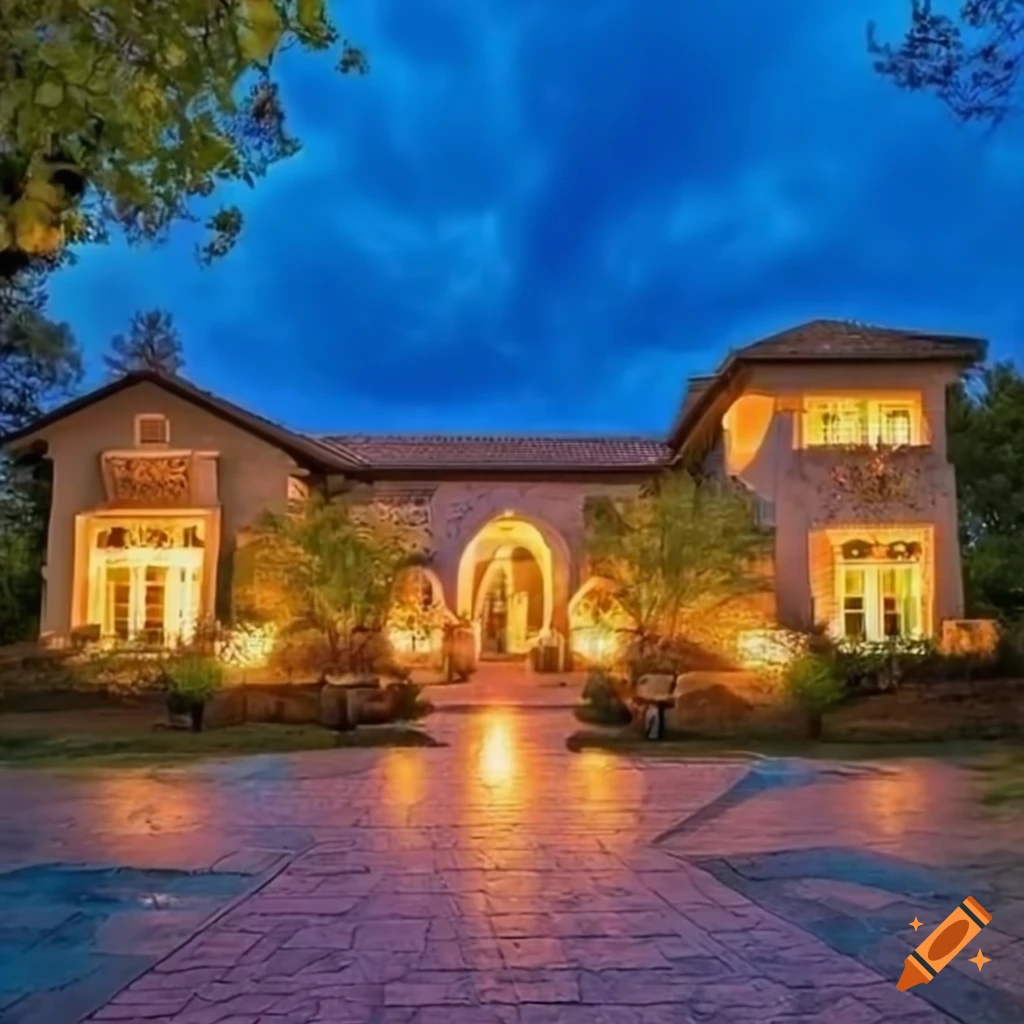 Scenic shot of a beautiful Calabasas house at sunset on Craiyon