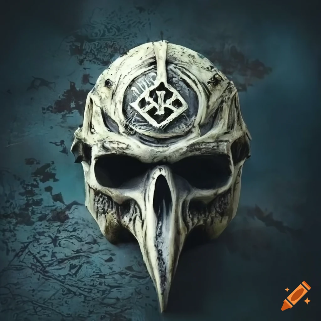 Sculpture of a biomechanical raven skull with norse runes on Craiyon