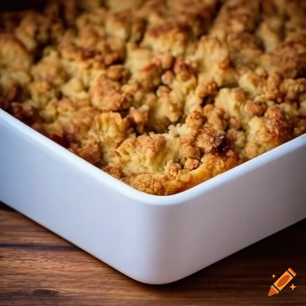 Delicious apple crumble on a wooden table