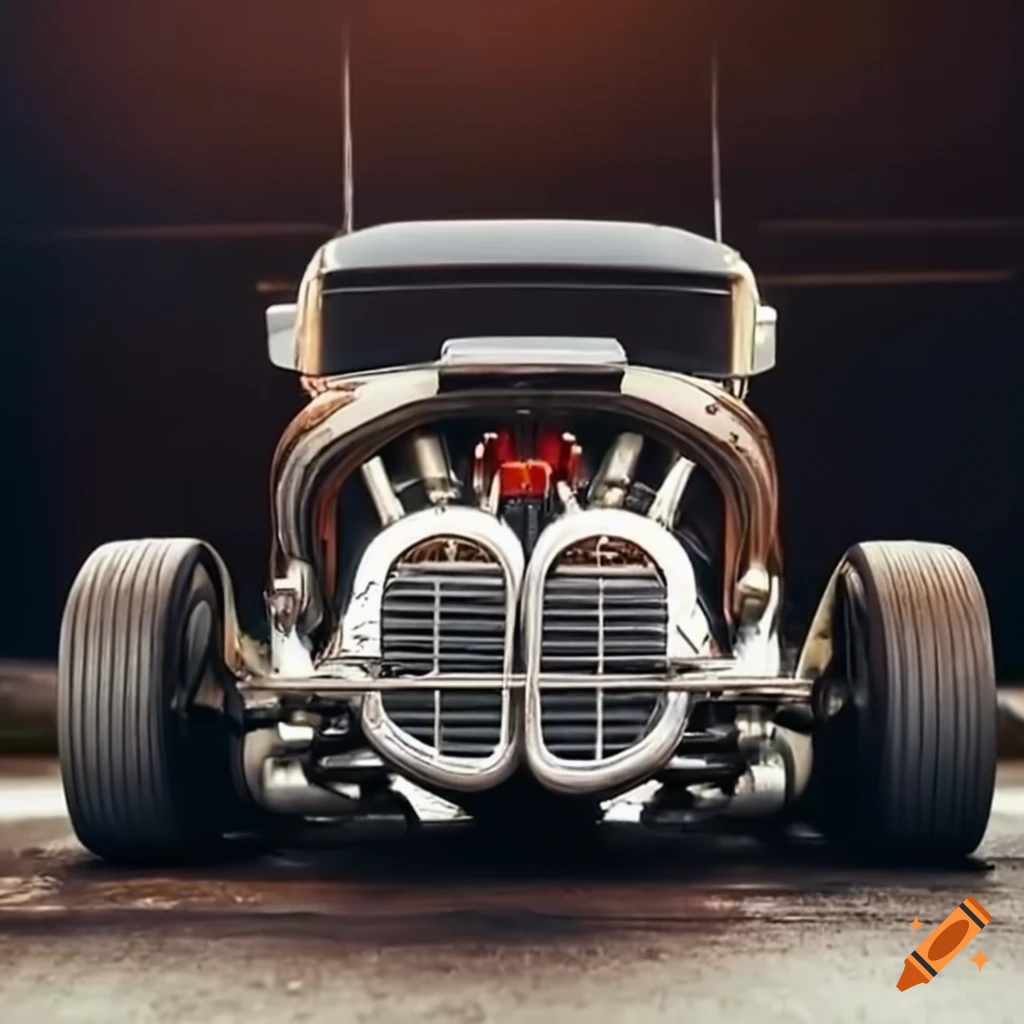 Sleek hot-rod car parked by a garage on Craiyon