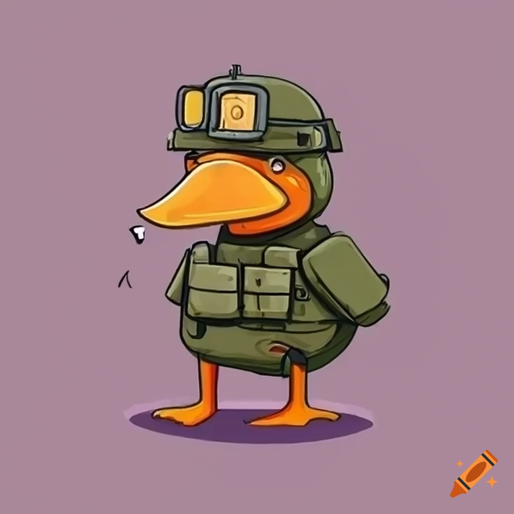 Cute cartoon duck in military gear