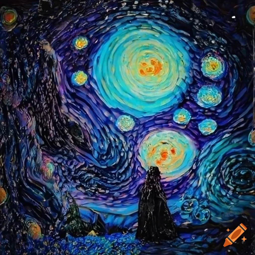 Colorful interpretation of The Starry Night made of bubbles on Craiyon