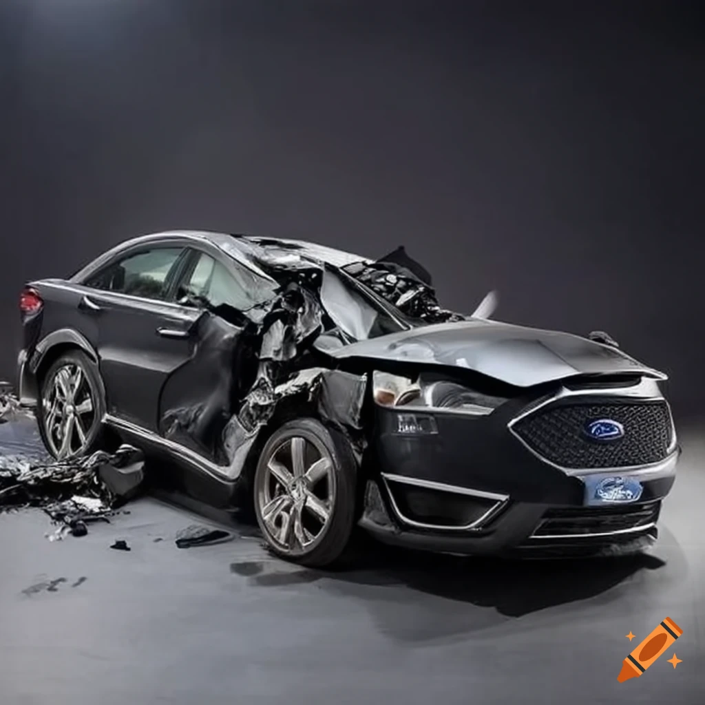 Photo of a crashed black Ford Taurus X on Craiyon