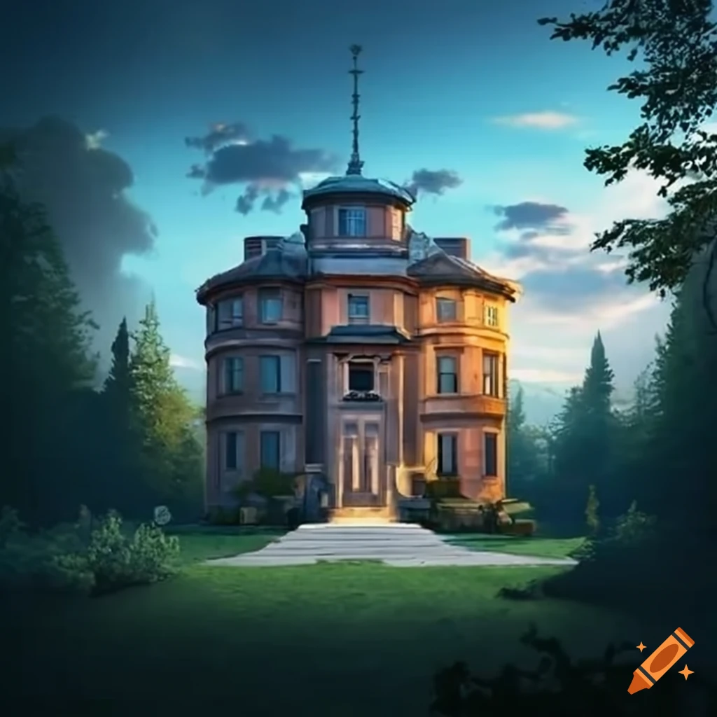 Image of a creepy mansion with an observatory tower on Craiyon