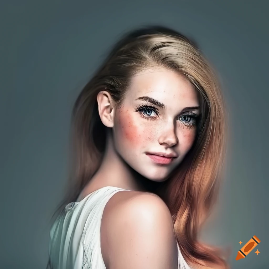 Portrait Of A Young Woman With Freckles And Dark Blonde Hair On Craiyon