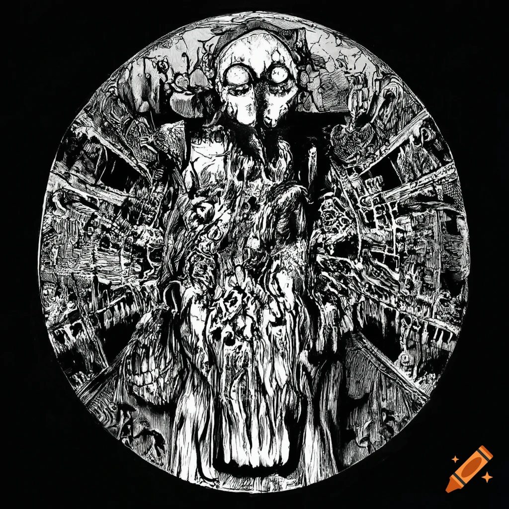 Monochrome etching of occult demons on Craiyon