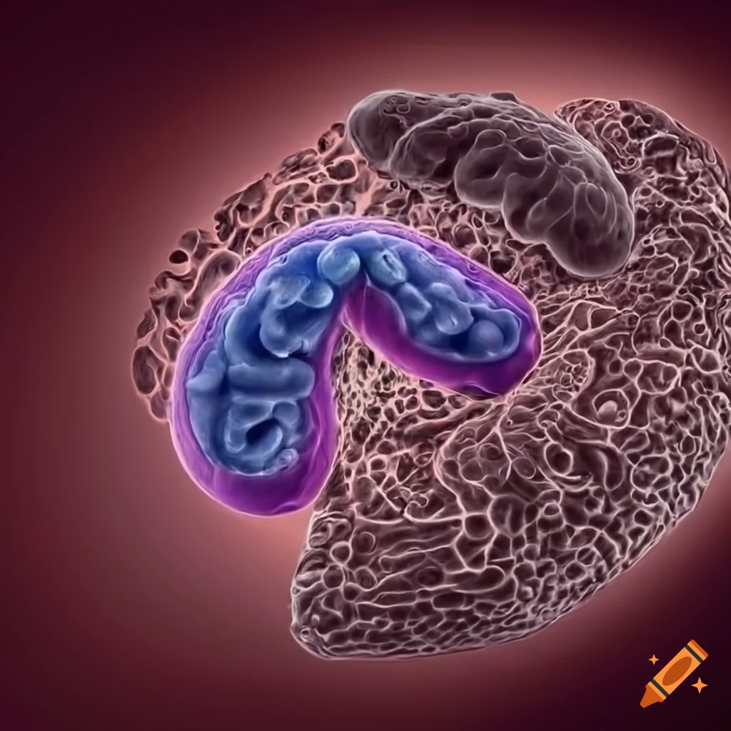 Detail drawing of endosome and mitochondria in a cell on Craiyon