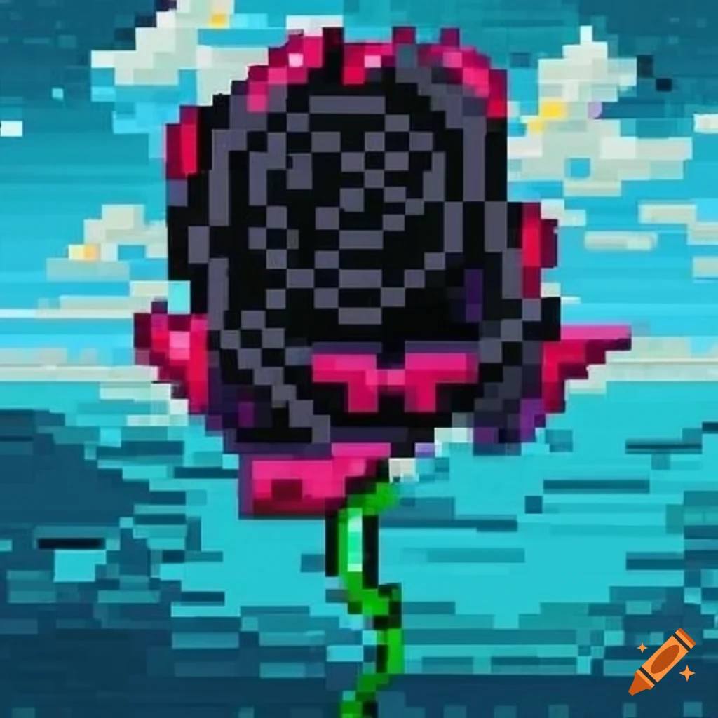 Pixel art of a black rose in a sea on Craiyon