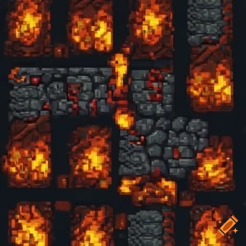 Pixel art lava tiles for a 2D platform game on Craiyon