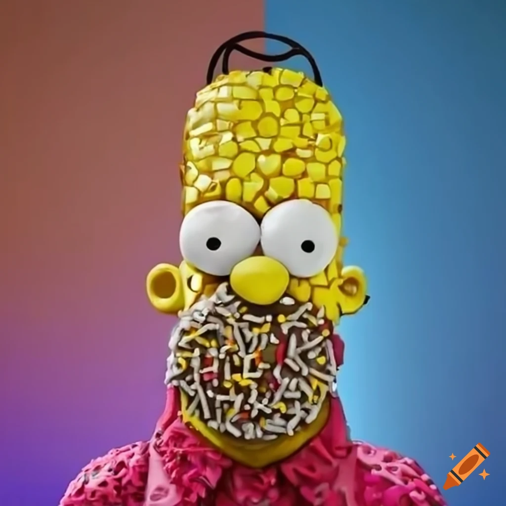 Mosaic artwork of homer simpson made from donuts on Craiyon