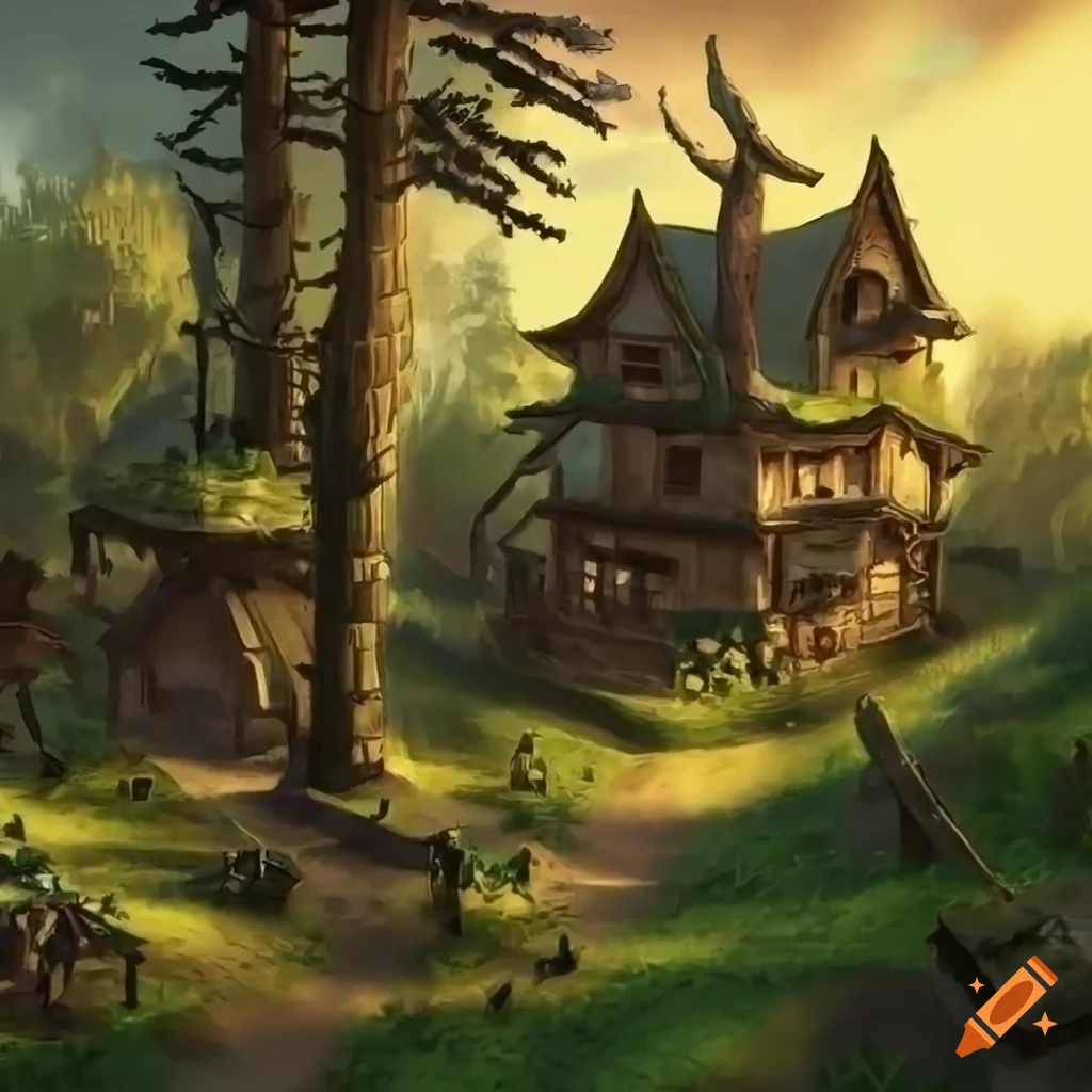 Detailed map of a fantasy forest village