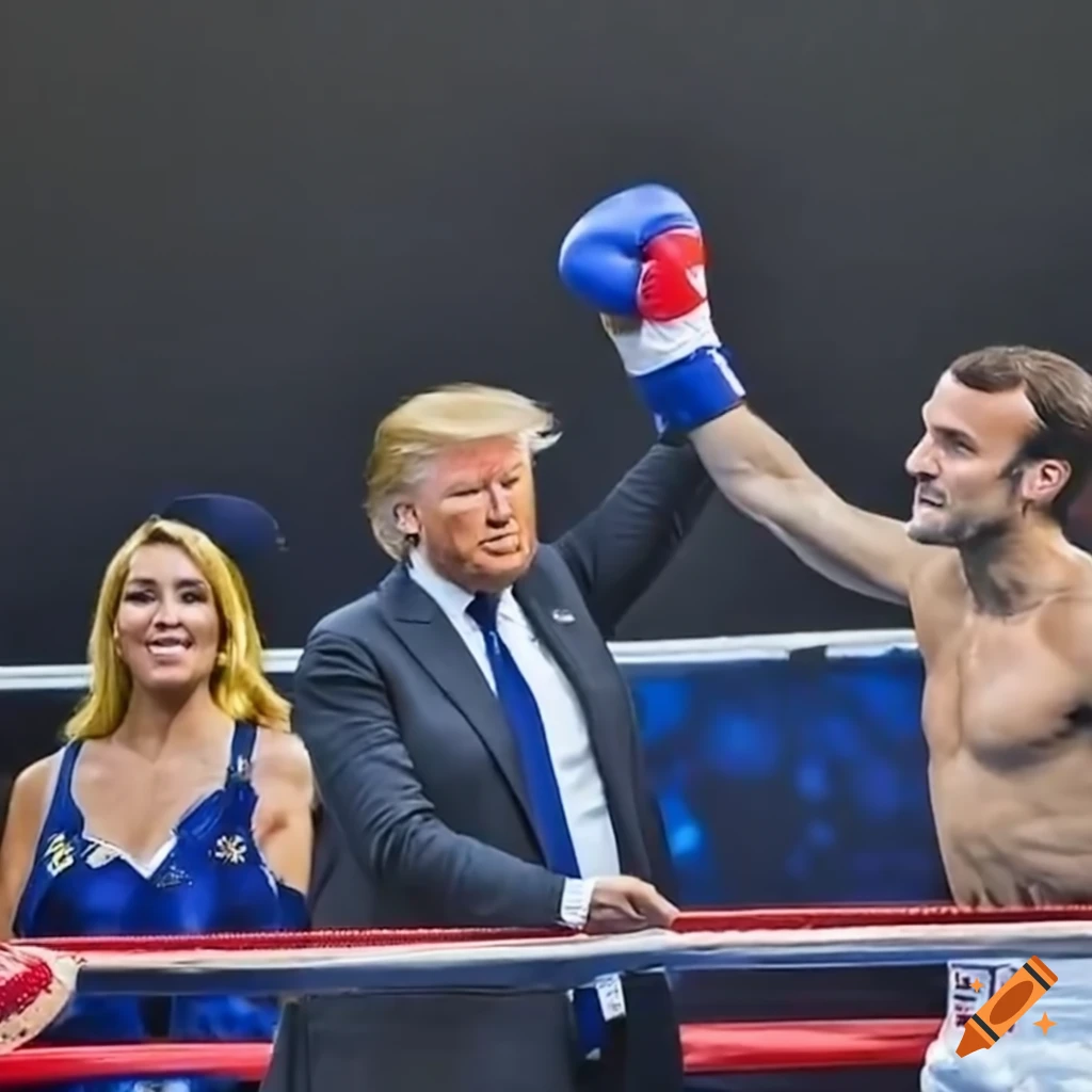 Image of macron and trump boxing on Craiyon