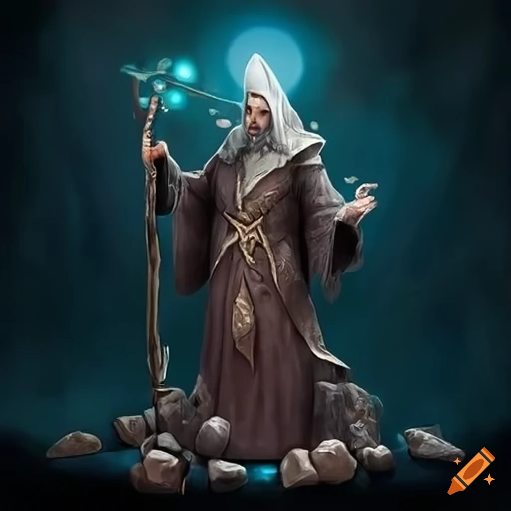 Image of a wizard lifting stones on Craiyon