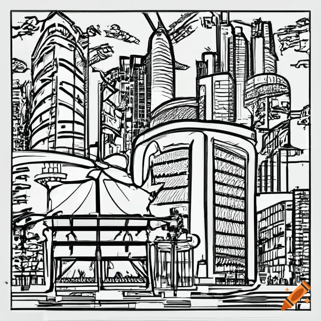 Line art of Tokyo skyline with Mount Fuji on Craiyon