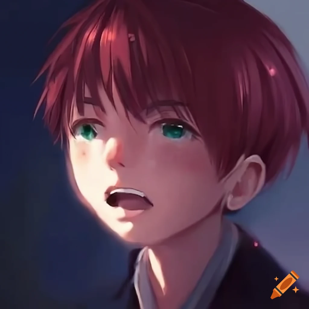 Boy yelling towards a village
