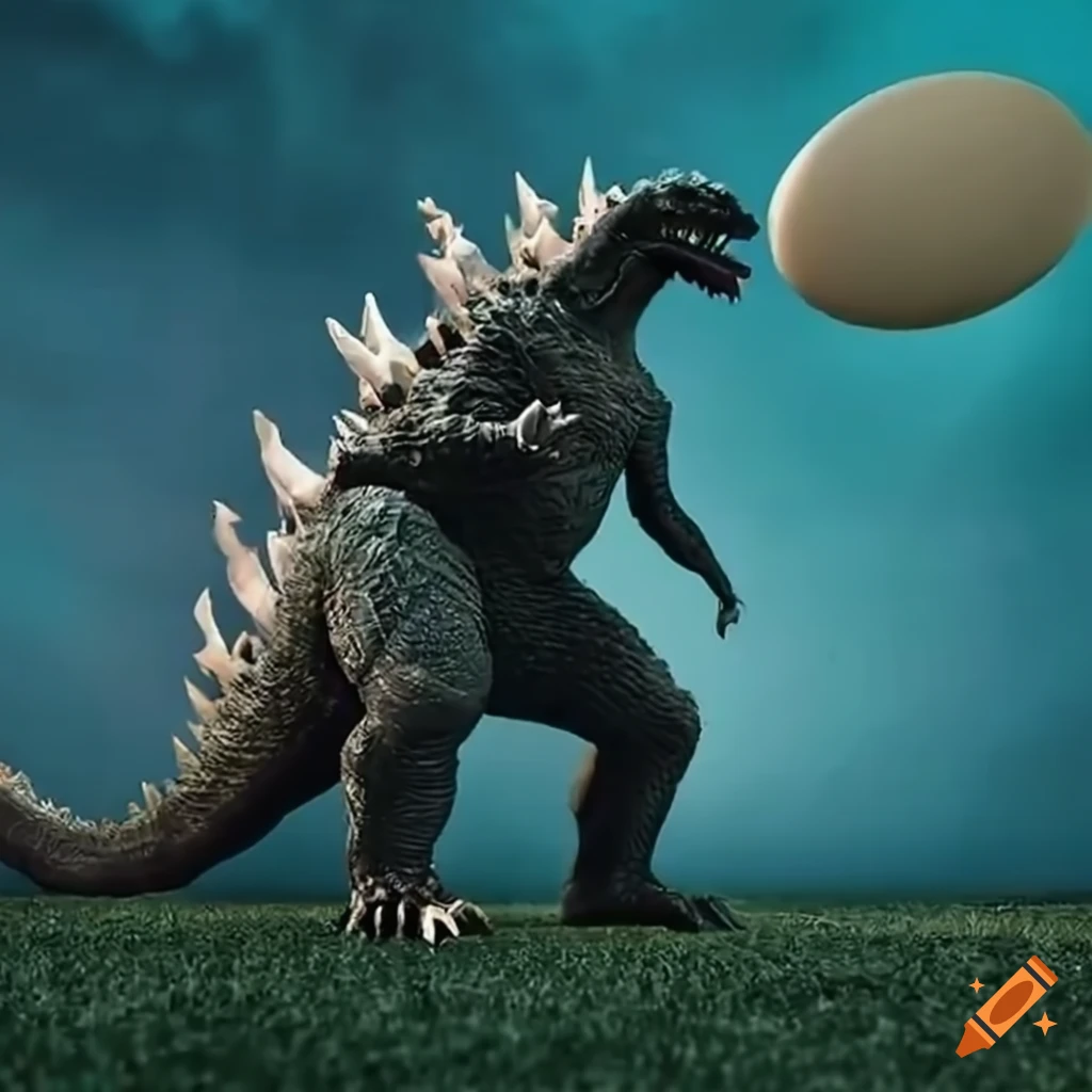 Adorable baby godzilla hatching from an eggshell on Craiyon